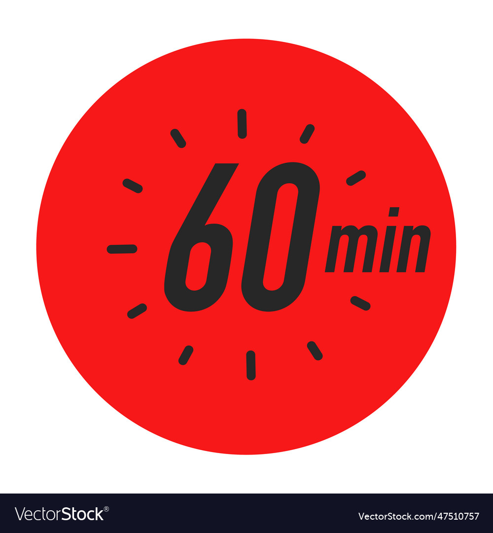 60 Minutes Timer Symbol Red Color Style Royalty Free Vector