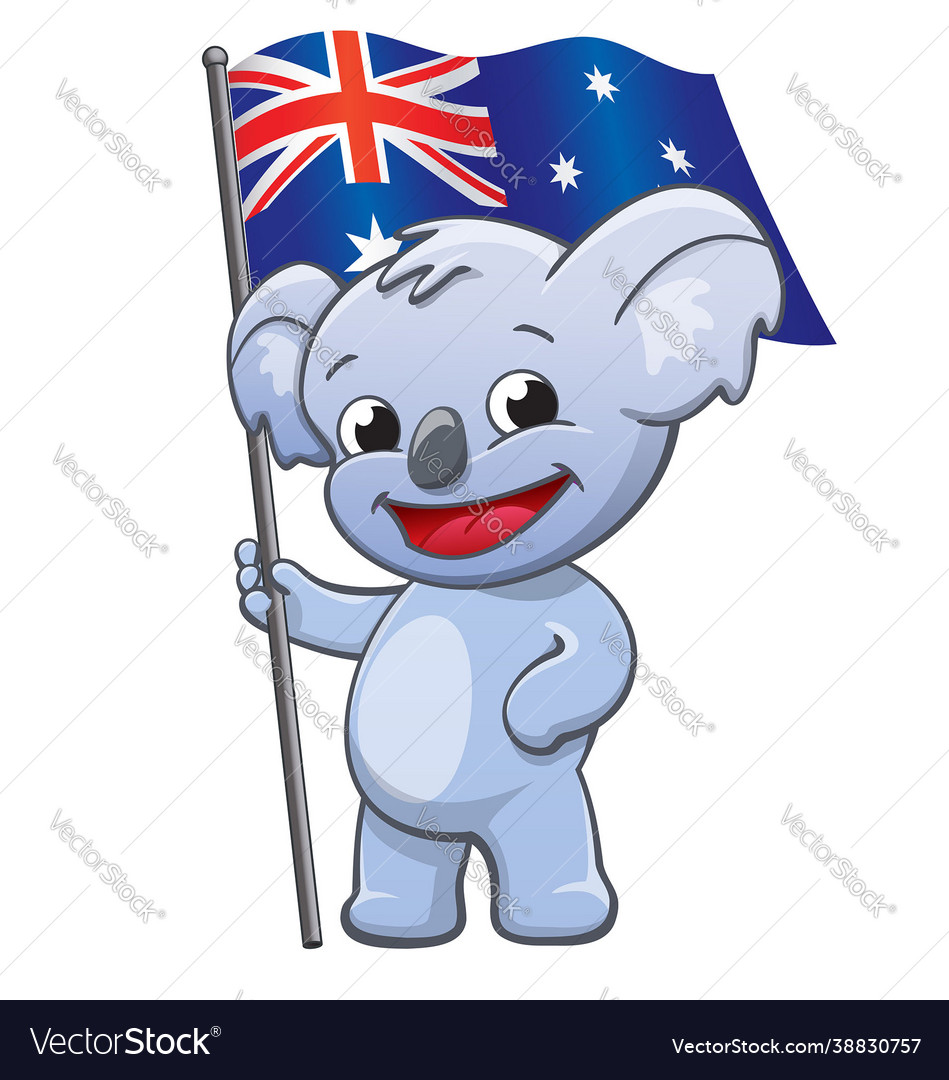 Cute smiling happy koala holding australian flag Vector Image