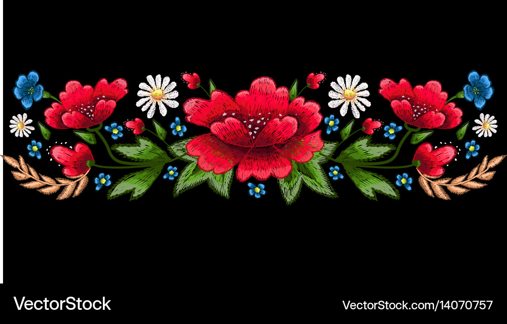 Embroidery stitches with flowers Royalty Free Vector Image