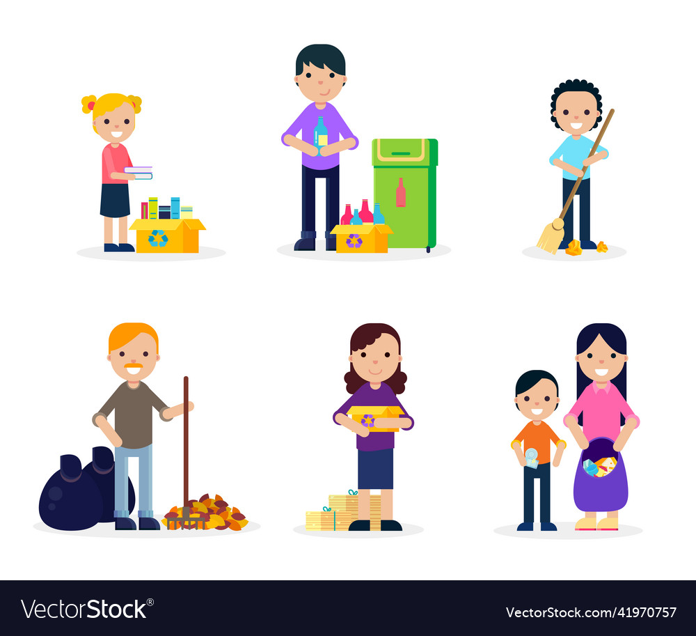 Garbage cleaning flat set Royalty Free Vector Image