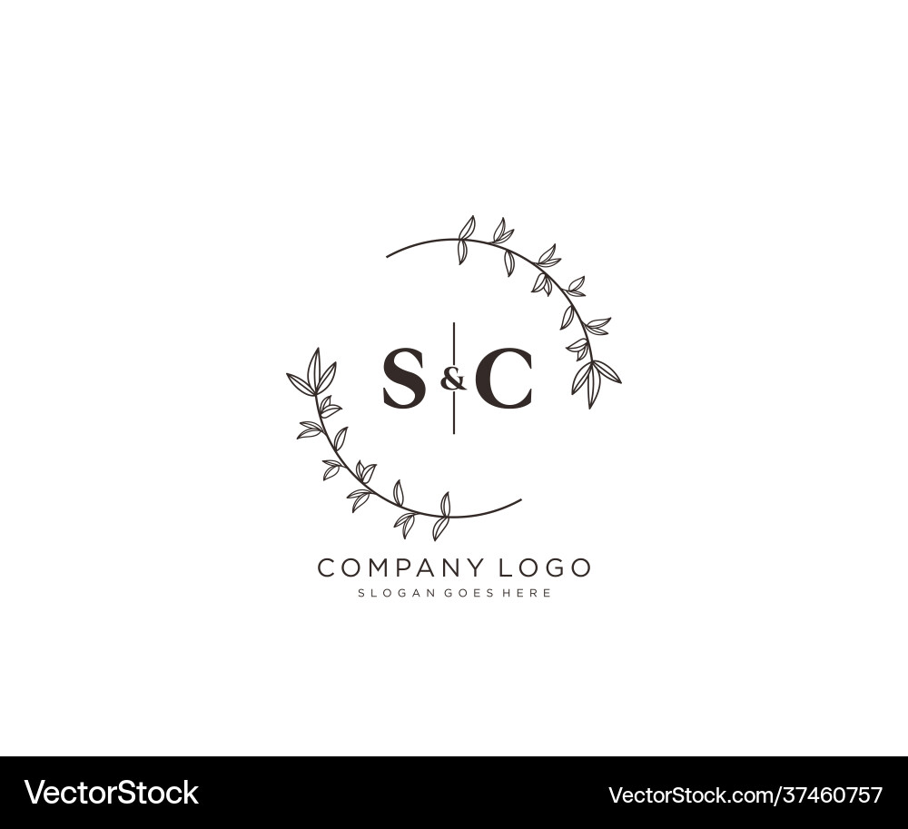 Initial sc letters beautiful floral feminine Vector Image