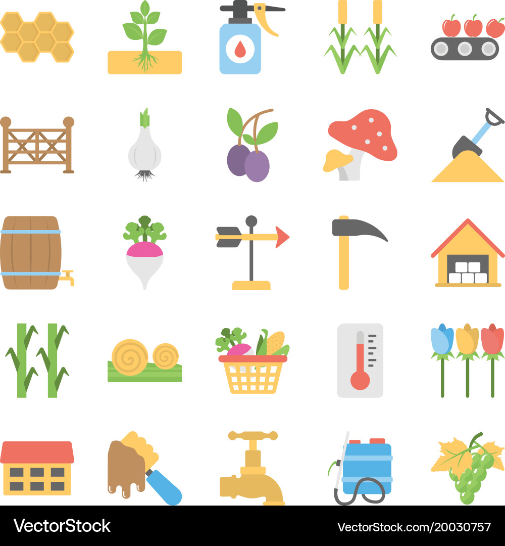 Pack of farming flat icons Royalty Free Vector Image