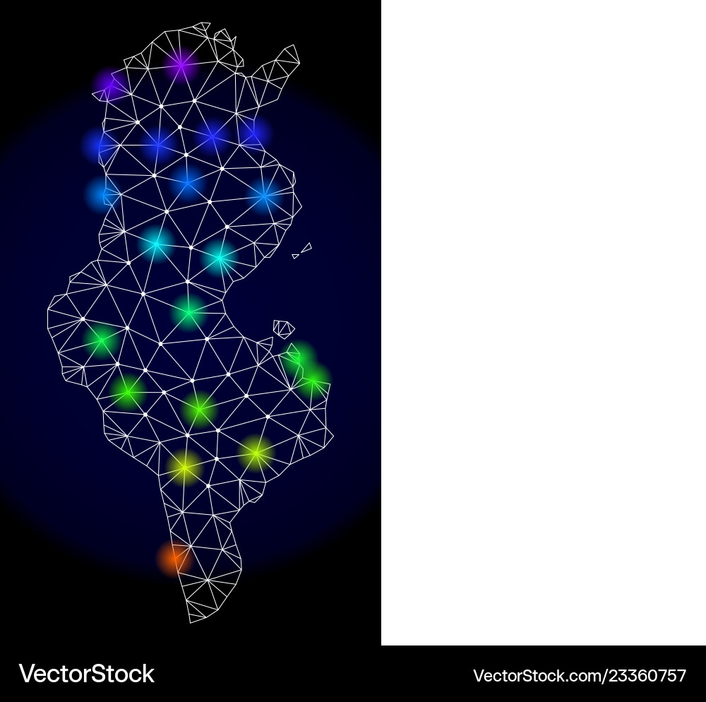 Polygonal carcass mesh map of tunisia with bright Vector Image