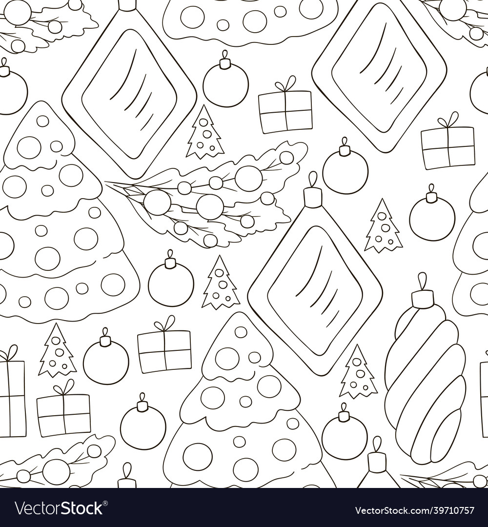 Seamless pattern christmas tree decorations Vector Image Seamless pattern christmas tree decorations Vector Image