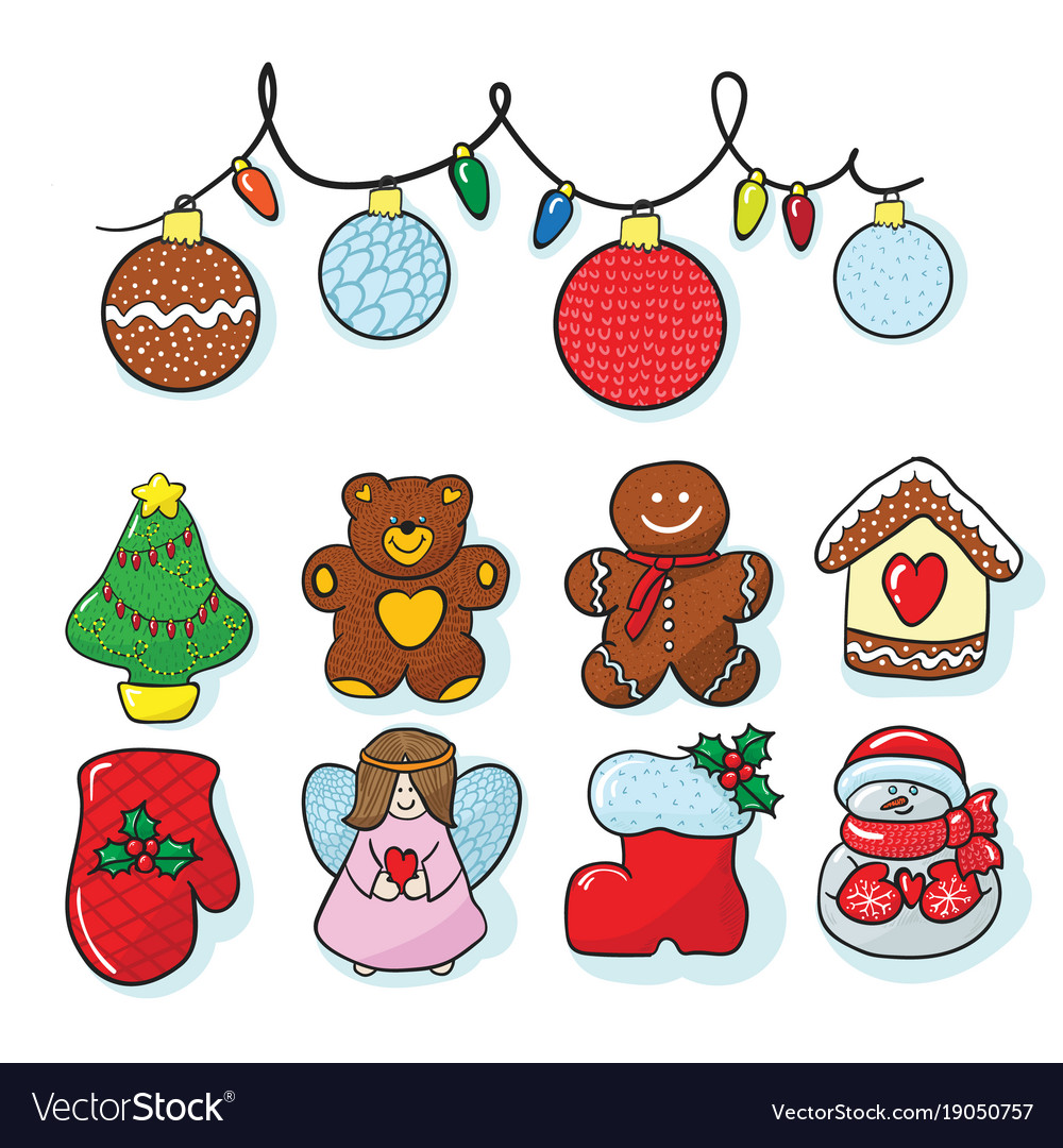 Set Christmas Decoration Hand Draw Royalty Free Vector Image