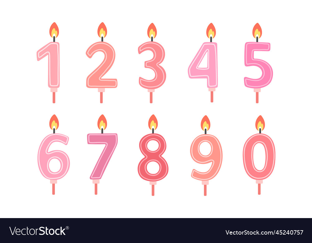 Set of happy birthday candle numbers pink color Vector Image