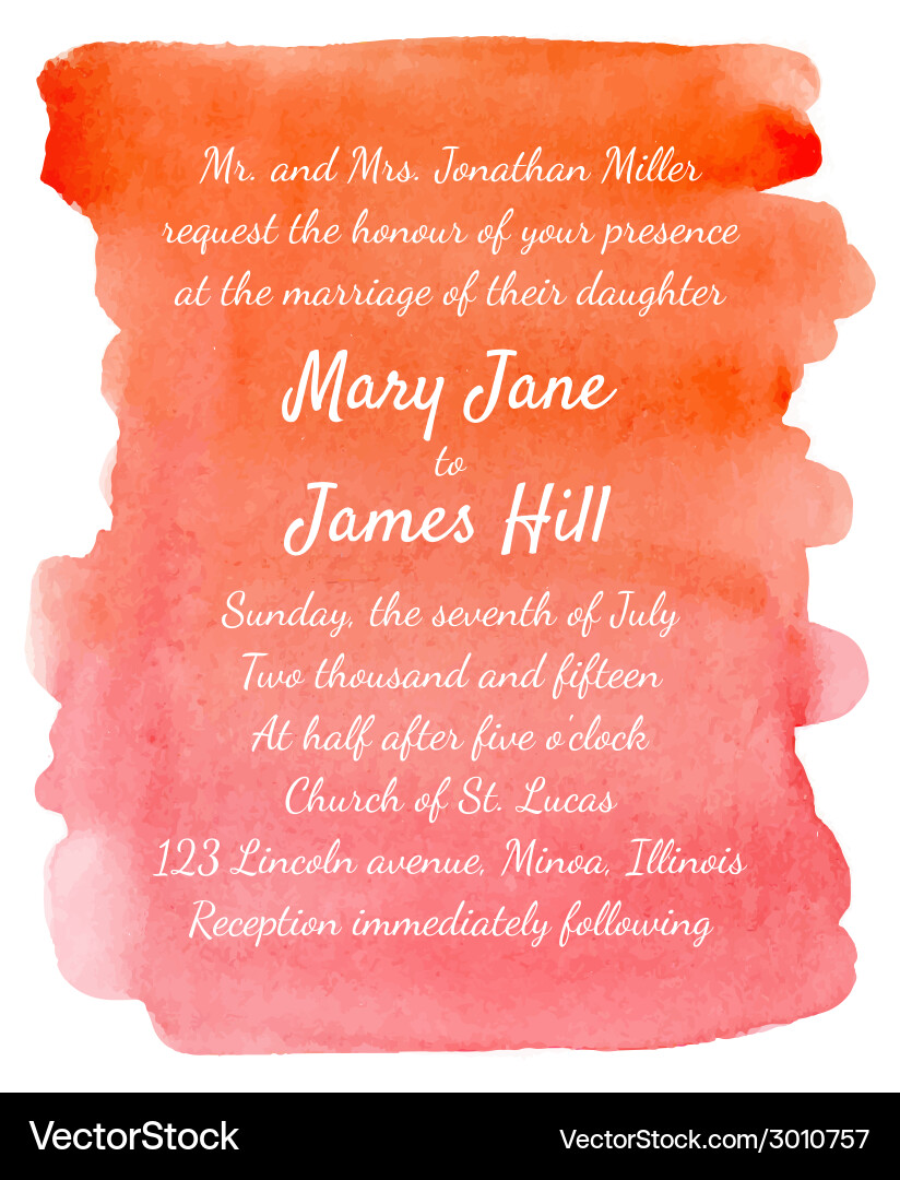 Wedding invitation with watercolor background Vector Image