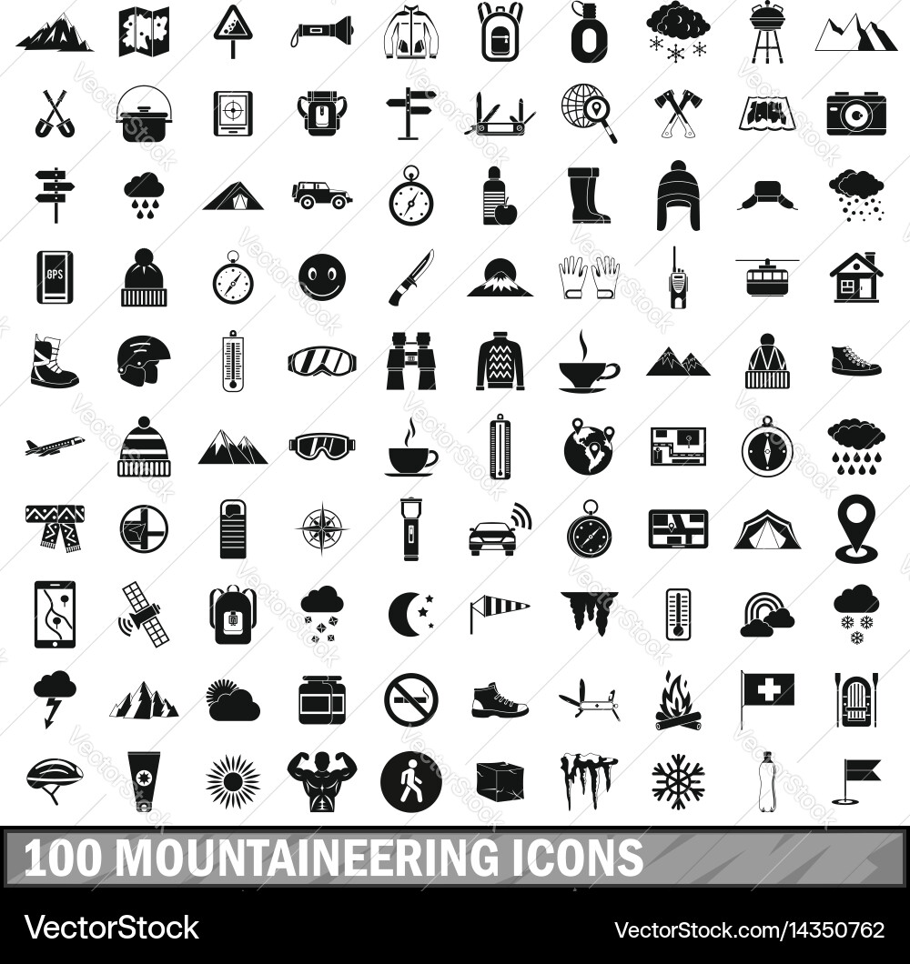 100 mountaineering icons set simple style Vector Image