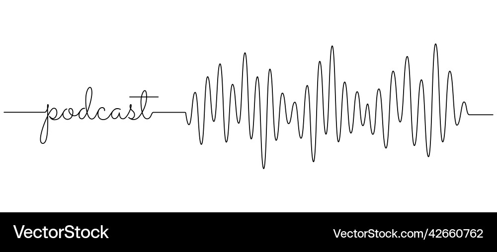 Continuous one line drawing of text podcast Vector Image