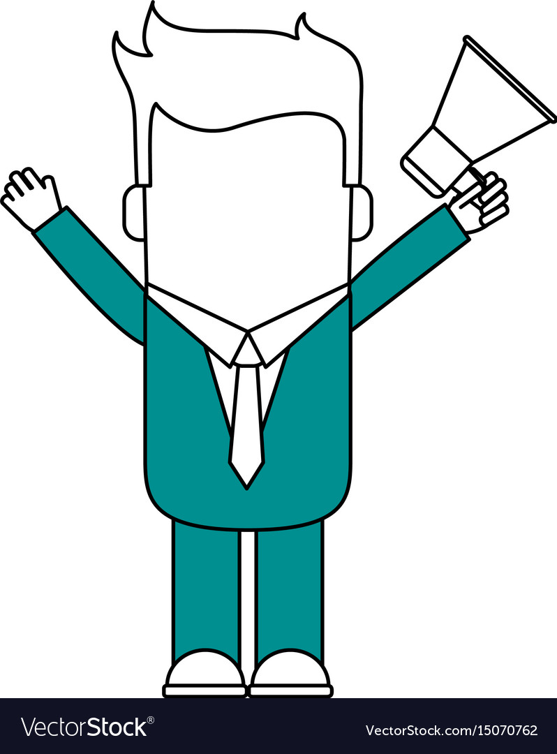 Flat line standing man holding megaphone icon Vector Image Flat line standing man holding megaphone icon Vector Image