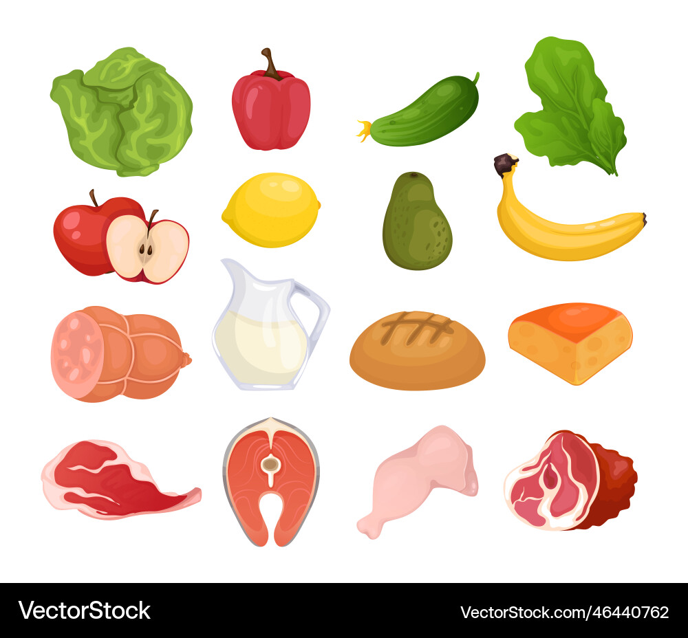 Fresh food cartoon set Royalty Free Vector Image