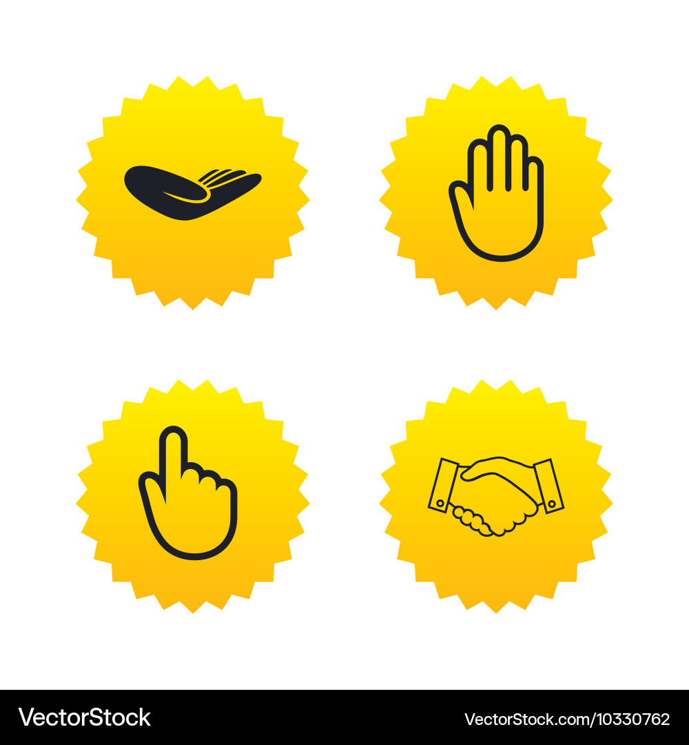Hand icons handshake and click here symbols Vector Image