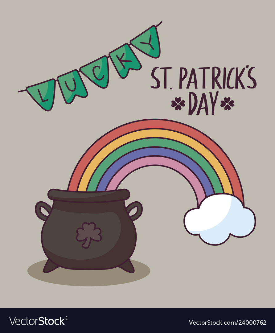 Leprechaun cauldron with rainbow of st patrick day