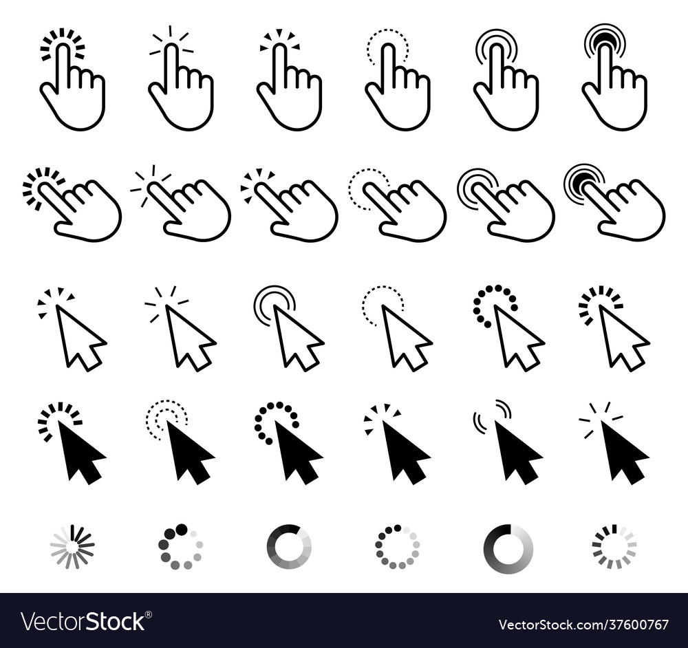 Click cursor set computer pointer hand and arrow Vector Image