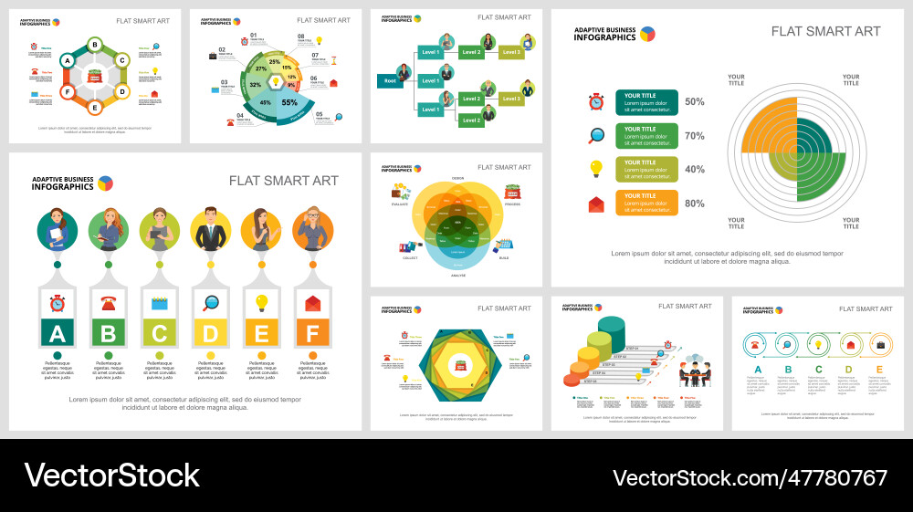 Colorful smart art charts set for presentation Vector Image