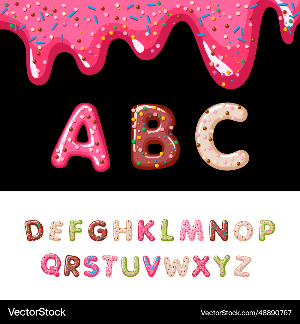 Donut alphabet sweet bakery font pink Royalty Free Vector