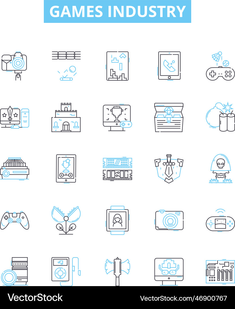 Games industry line icons set Royalty Free Vector Image