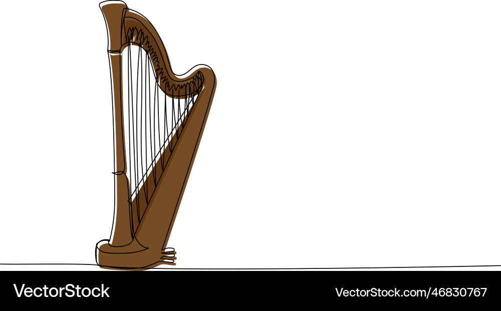 Harp one line color art continuous line drawing Vector Image