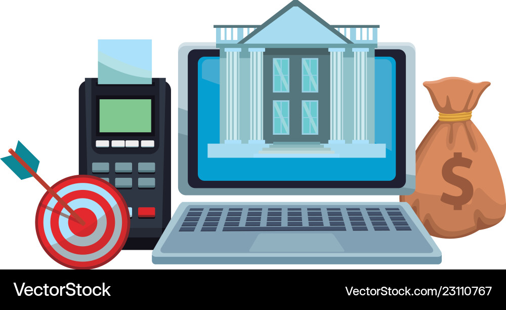 Online bank from laptop Royalty Free Vector Image
