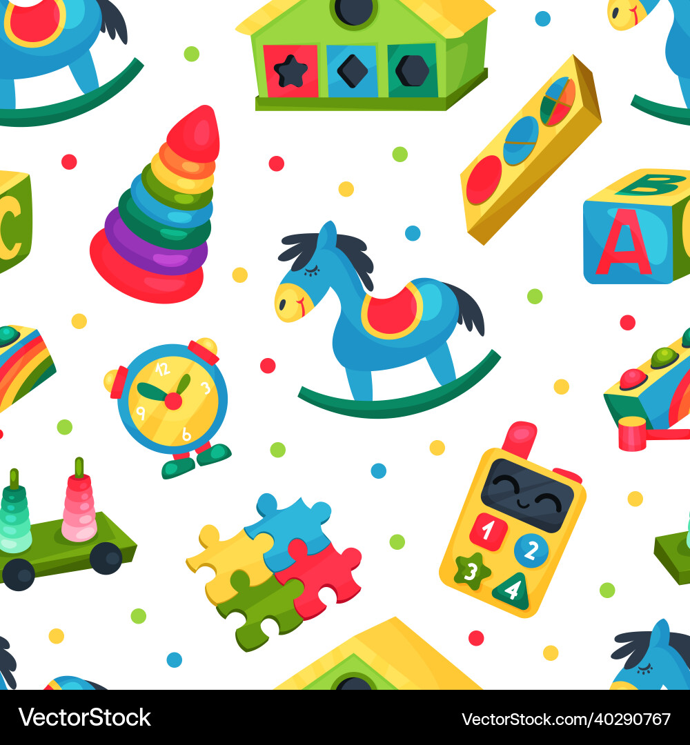 Toy store with colorful plaything seamless Vector Image