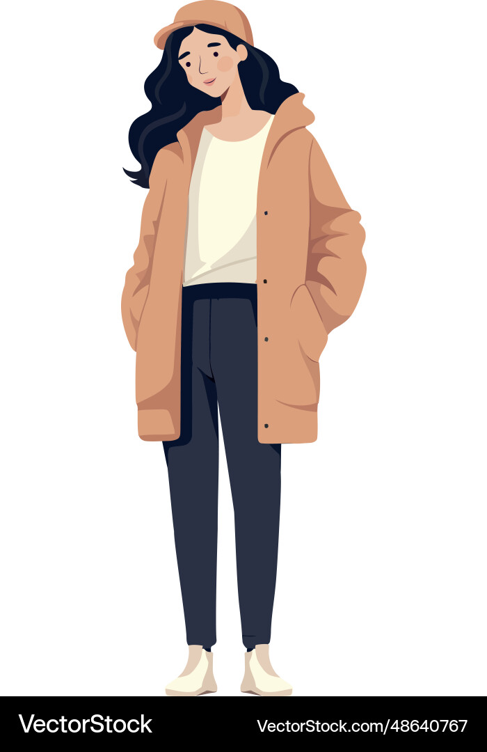 Young woman wearing coat character Royalty Free Vector Image