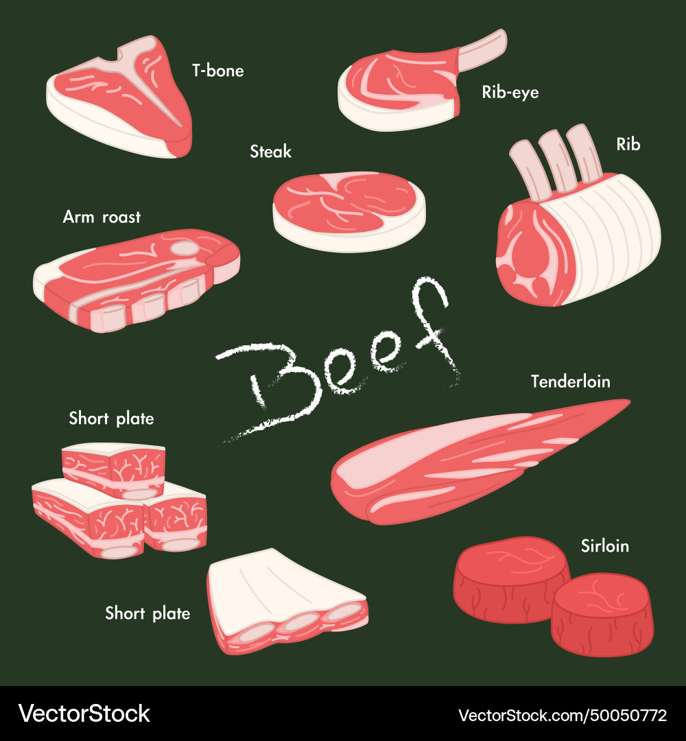Beef elements of different parts cow Royalty Free Vector