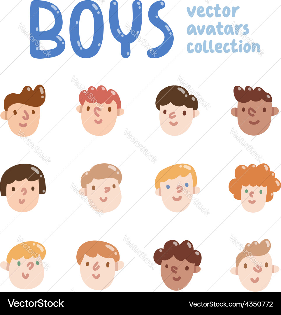Boys colorful avatars collection Royalty Free Vector Image