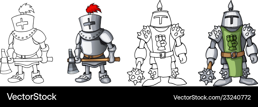 Cartoon medieval confident armed knights isolated Vector Image