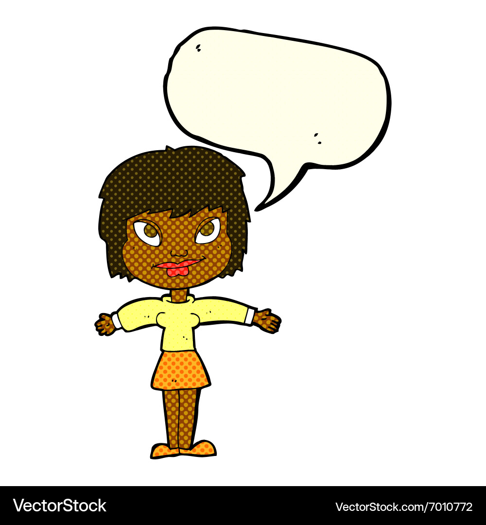 Cartoon woman with open amrs speech bubble Vector Image