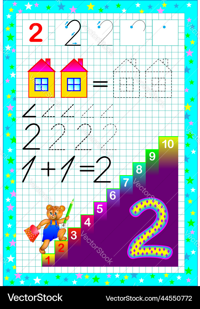 Educational page for children with number 2 Vector Image