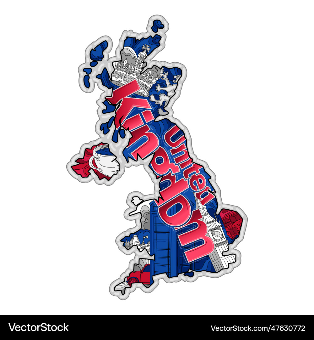 England map in hand drawn doodle style with main Vector Image