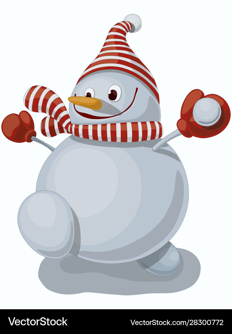 Funny cartoon smiling snowman Royalty Free Vector Image