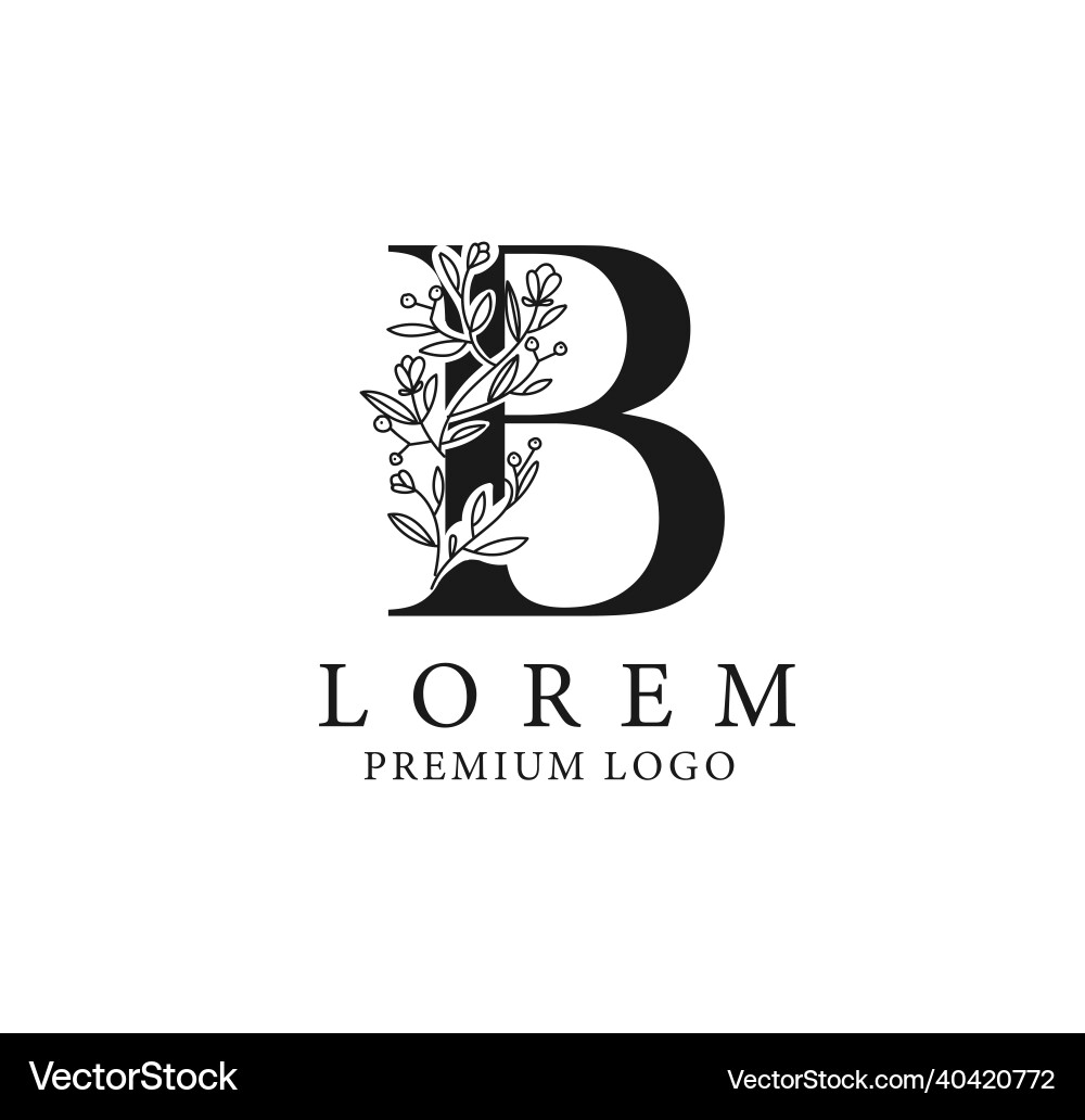 Initial letter b with swirls and floral Royalty Free Vector