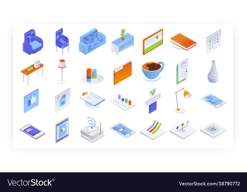 Isometric business icon set Royalty Free Vector Image