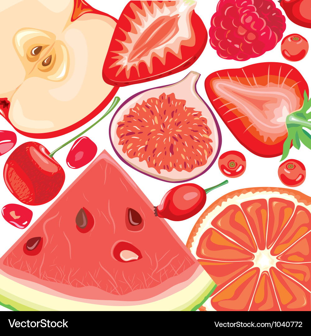 Mix red fruits and berries Royalty Free Vector Image