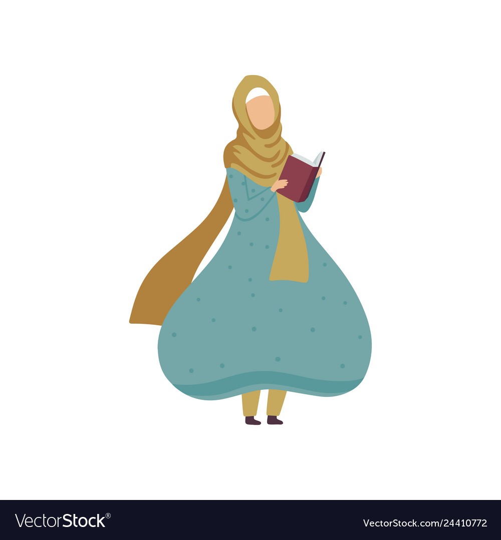 Muslim Woman Standing And Reading Book Modern Vector Image