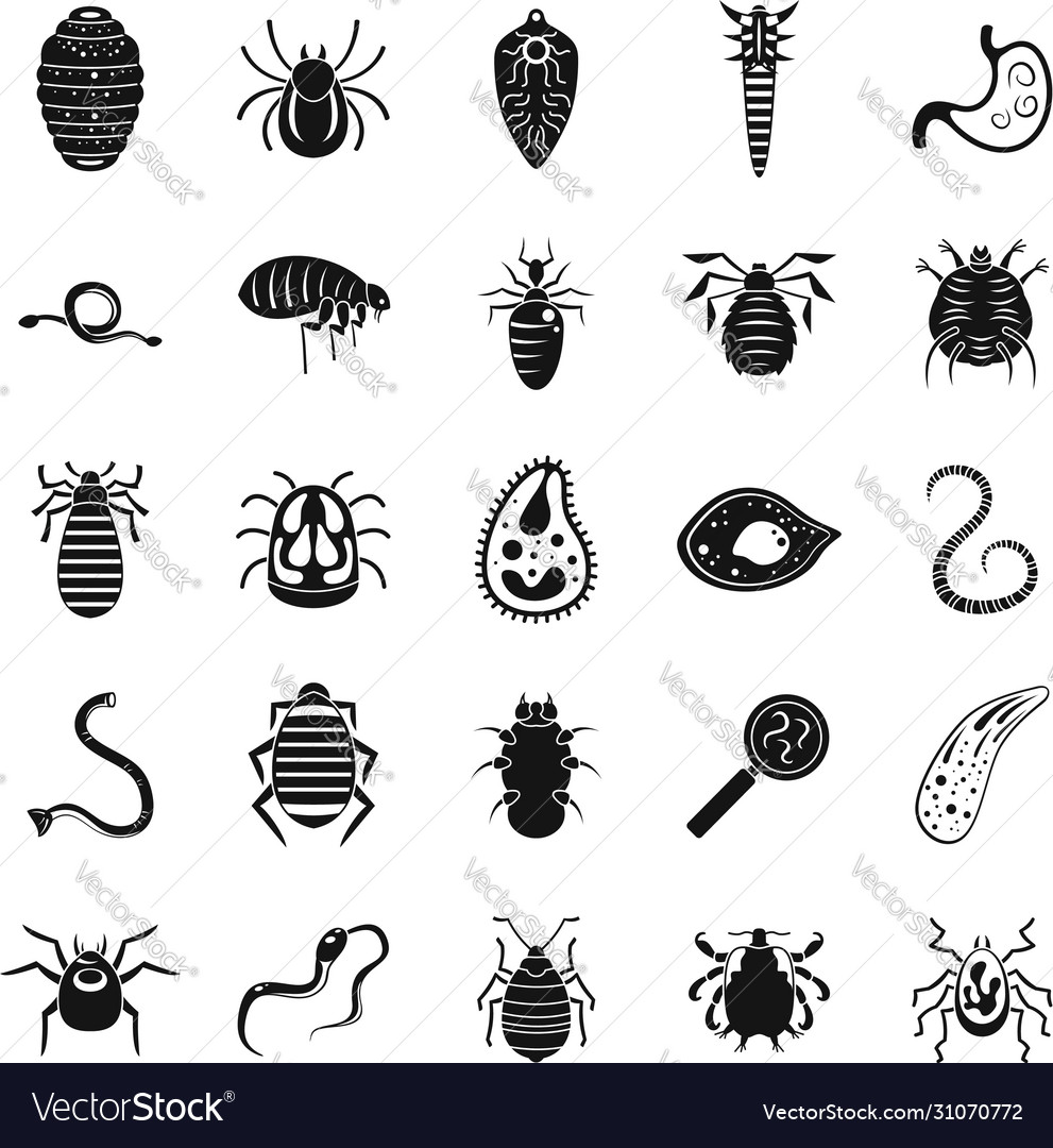 Parasite bug icons set simple style Royalty Free Vector Parasite bug icons set simple style Royalty Free Vector