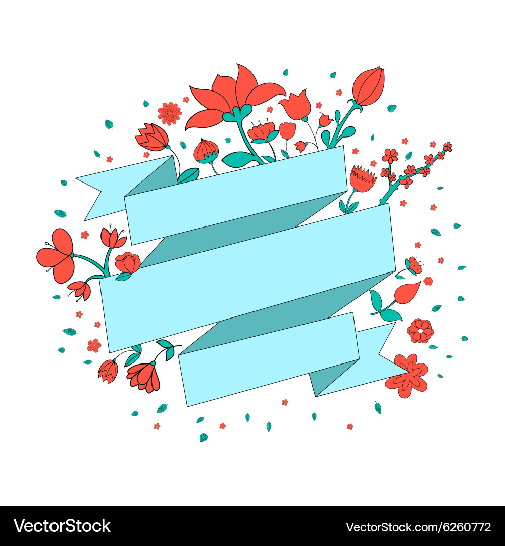 Red flowers ribbon frame for text placeholder Vector Image