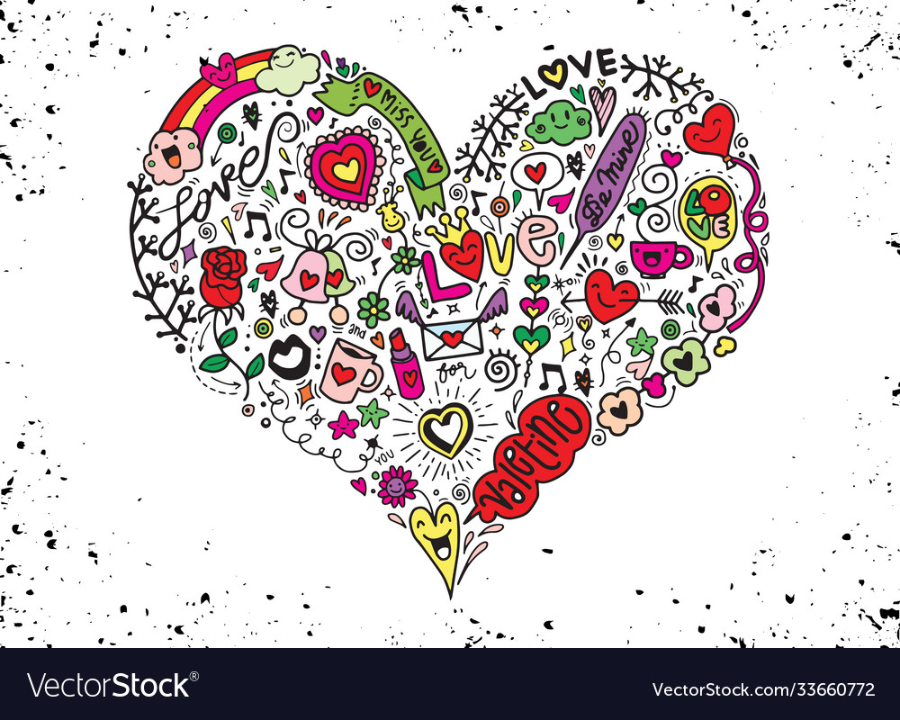 Sketchy love and hearts doodles Royalty Free Vector Image