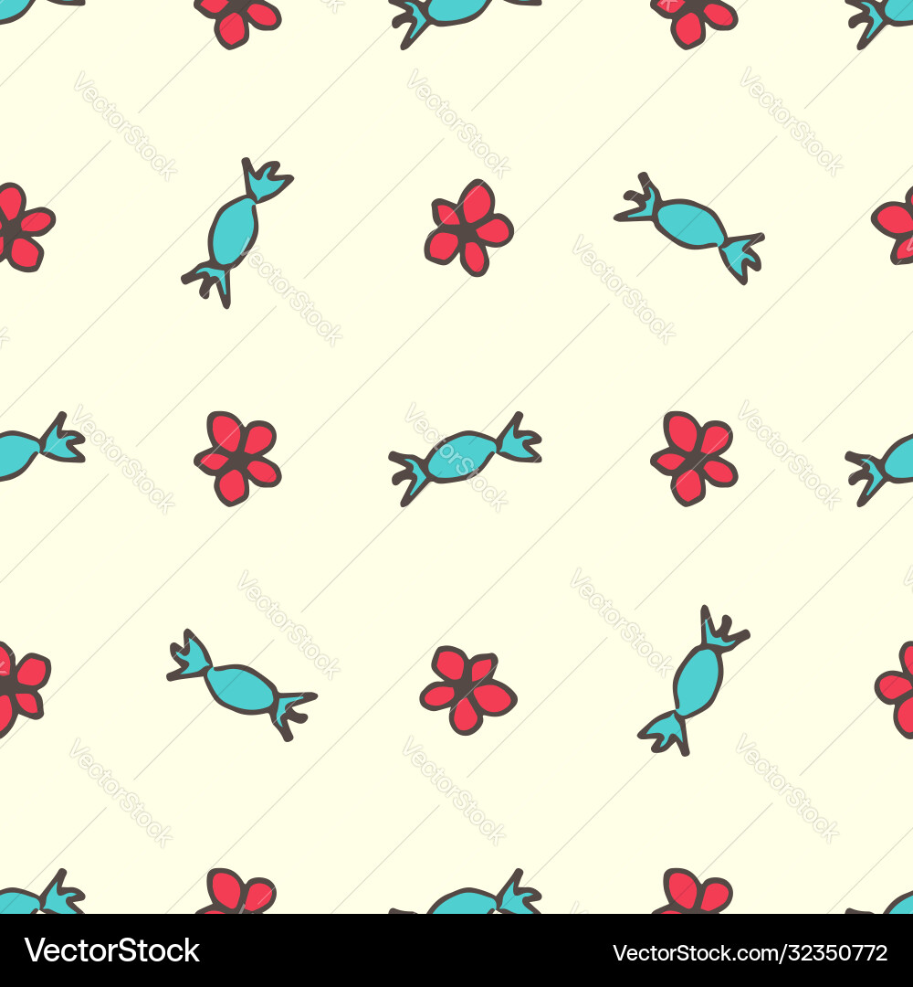 Sweet candies and flowers seamless pattern Vector Image