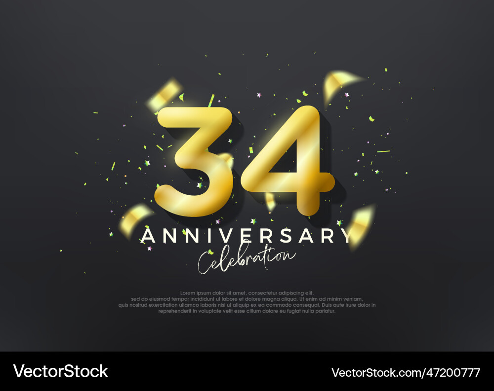 34th anniversary numbers gold luxury background Vector Image