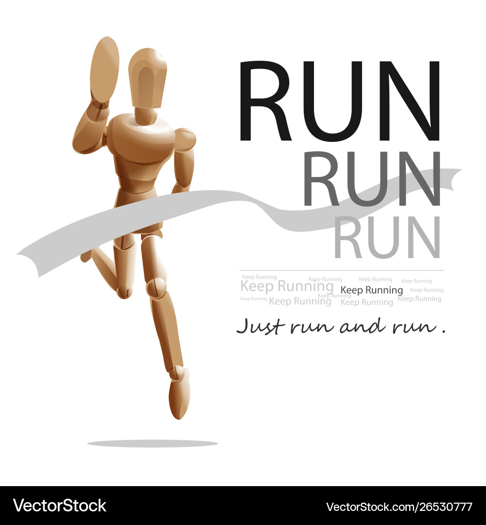 3d wooden puppet figure run white background Vector Image