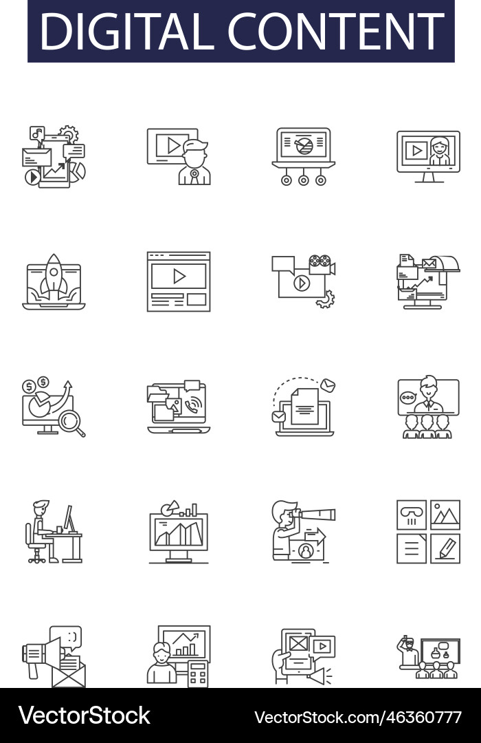 Digital content line icons and signs Royalty Free Vector