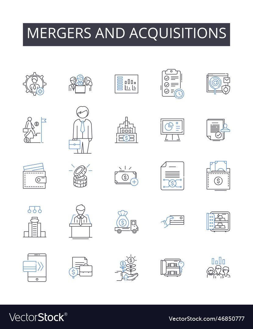 Mergers and acquisitions line icons collection Vector Image Mergers and acquisitions line icons collection Vector Image