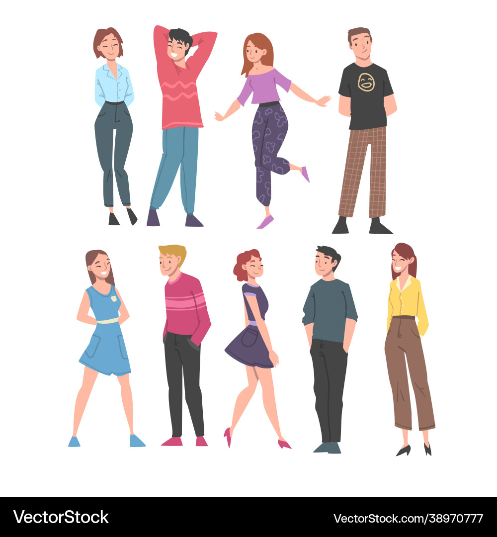 Positive people characters standing with smiling Vector Image