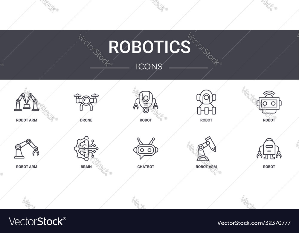 Robotics concept line icons set contains icons Vector Image