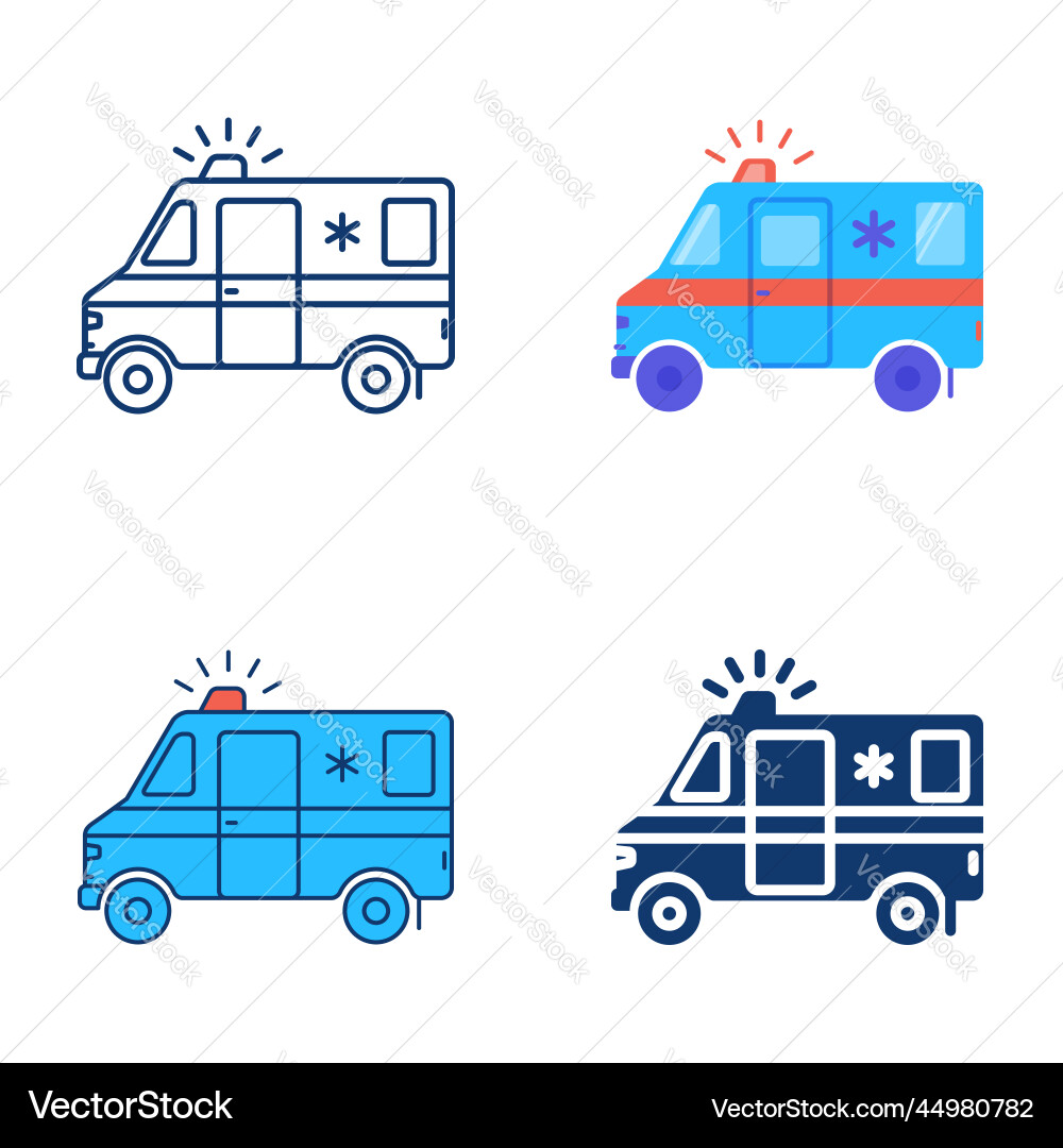 Ambulance icon set in flat and line style Vector Image