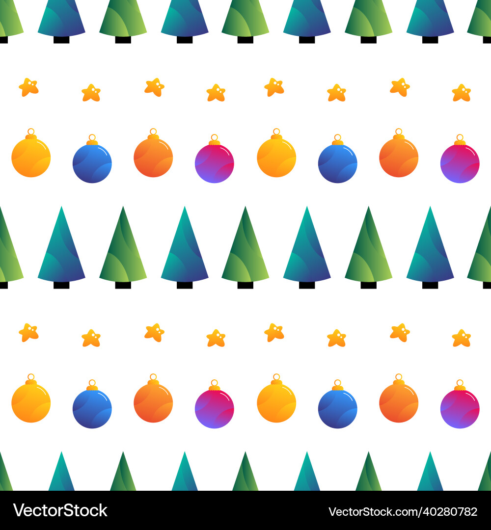 Christmas trees ornaments and stars pattern Vector Image