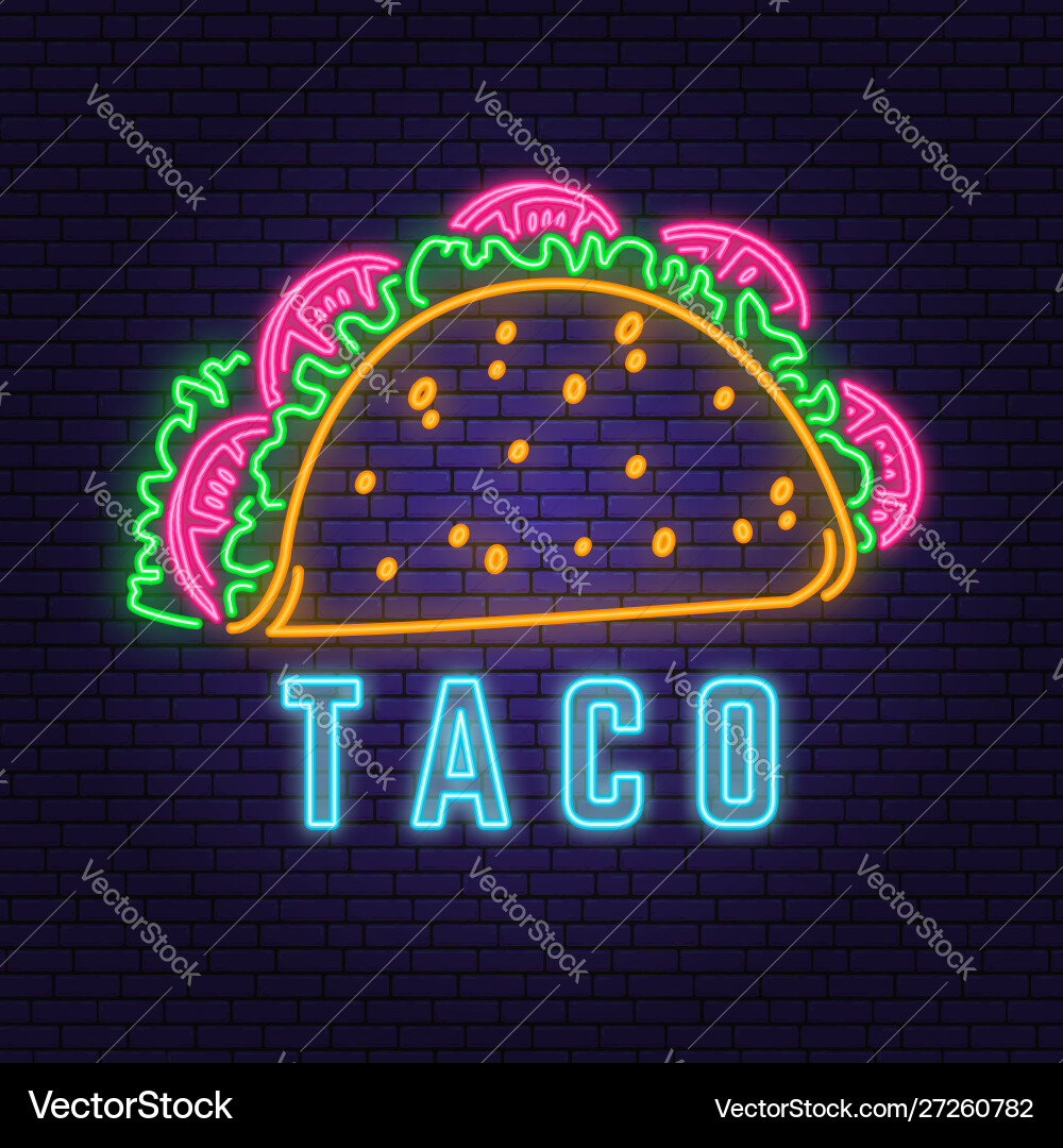 Neon mexican taco retro badge design Royalty Free Vector