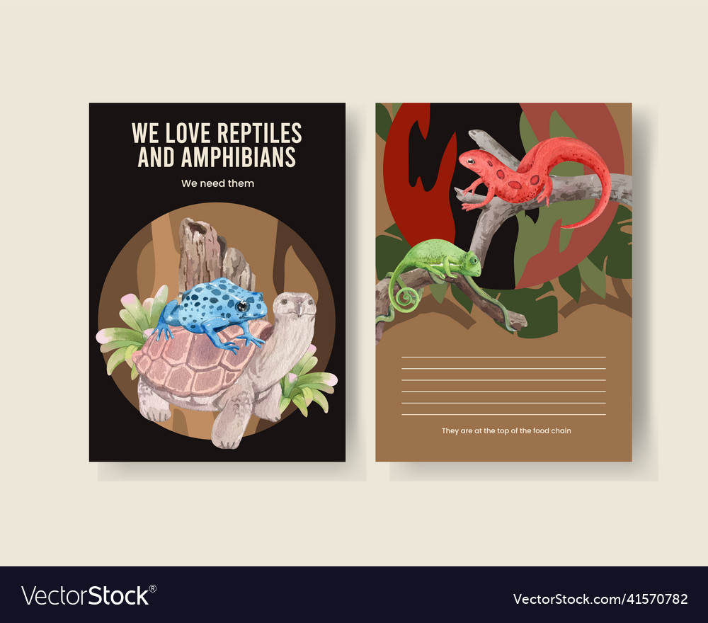 Postcard template with reptiles and amphibians Vector Image